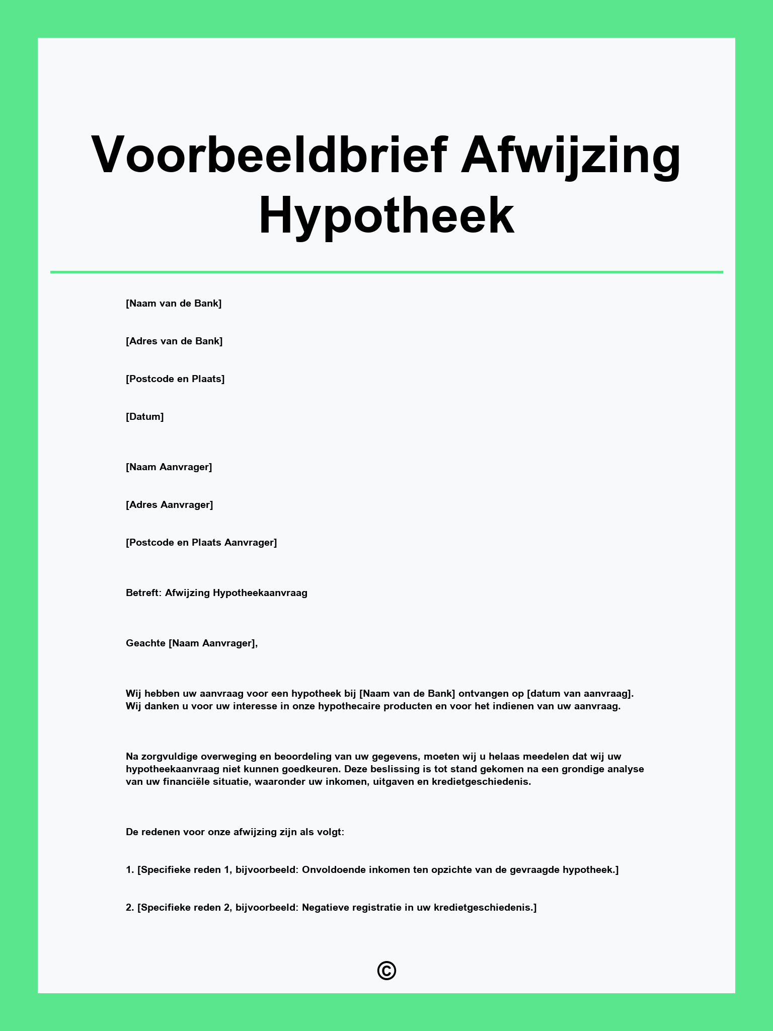 Voorbeeldbrief Afwijzing Hypotheek